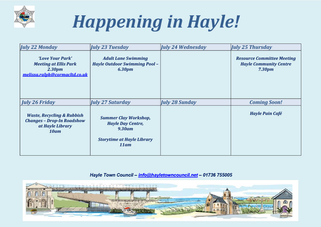 *Happening in Hayle 22 - 28 July 2024!* | Hayle Town Council