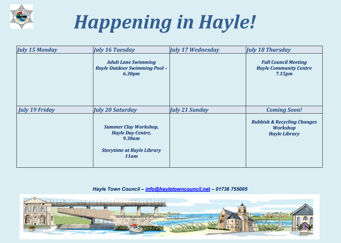 *Happening in Hayle 15 - 21 July 2024!* | Hayle Town Council