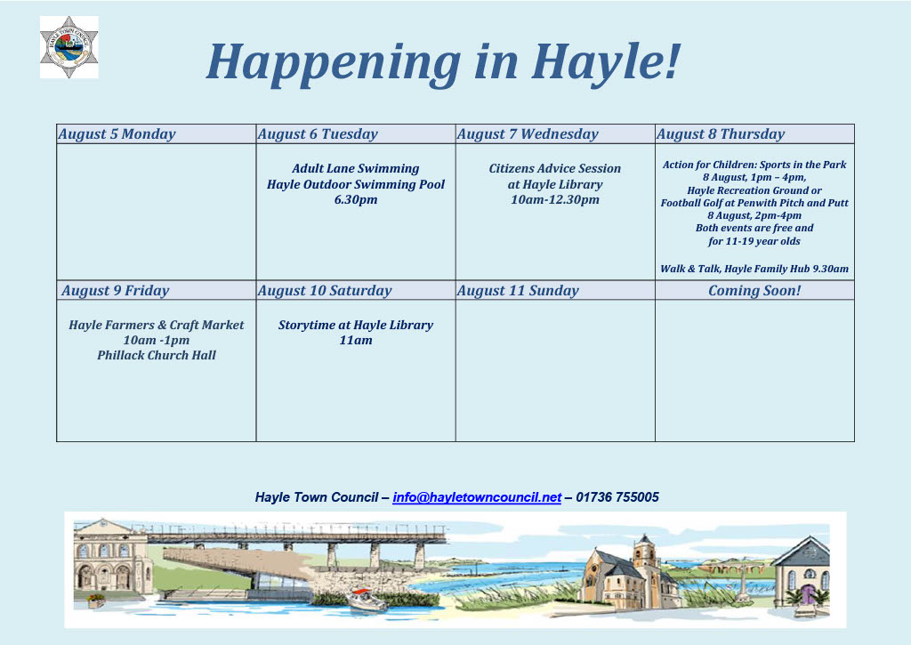 Happening in Hayle: 5 - 11 August 2024! | Hayle Town Council