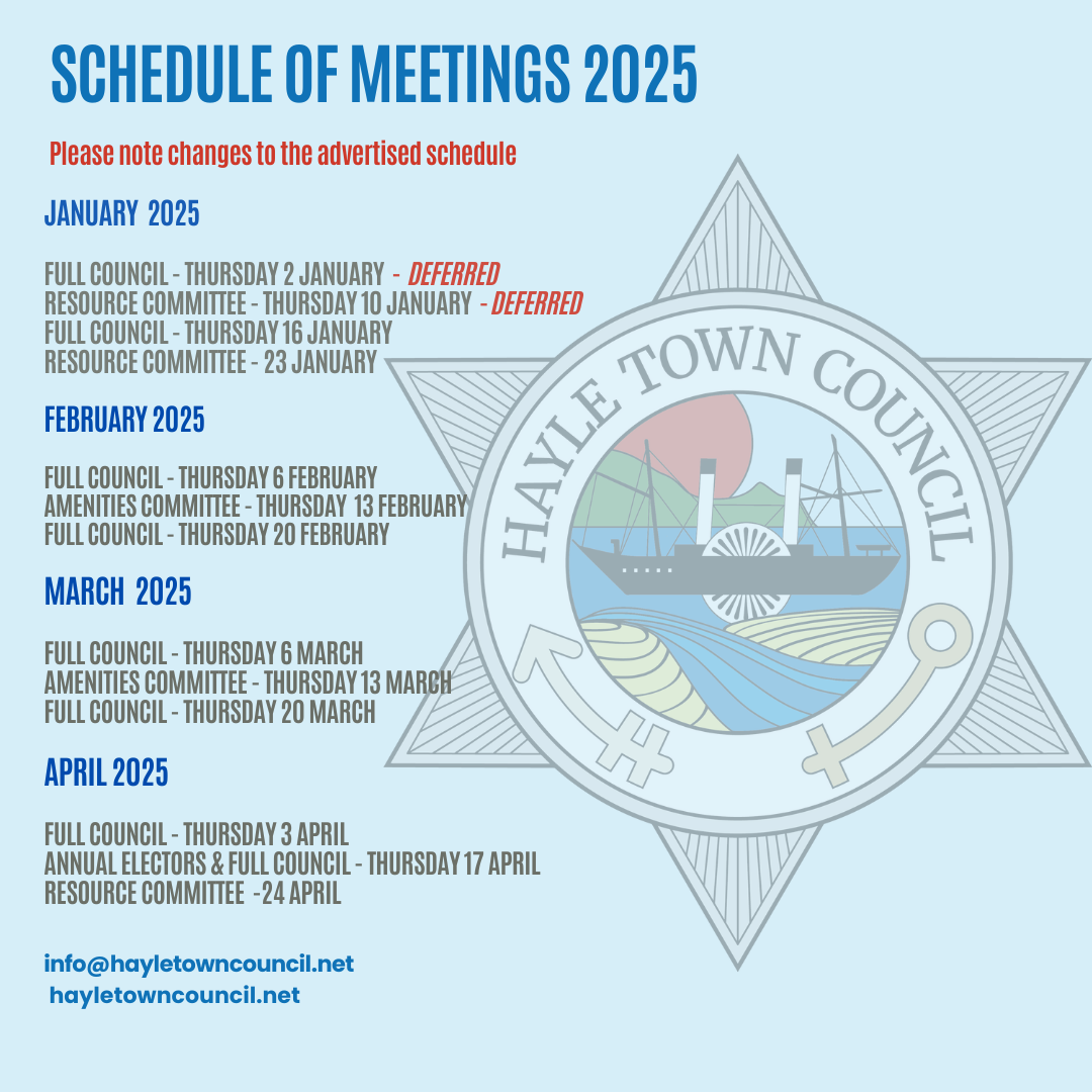 Please note changes to the advertised Schedule of Meetings 2025 | Hayle ...